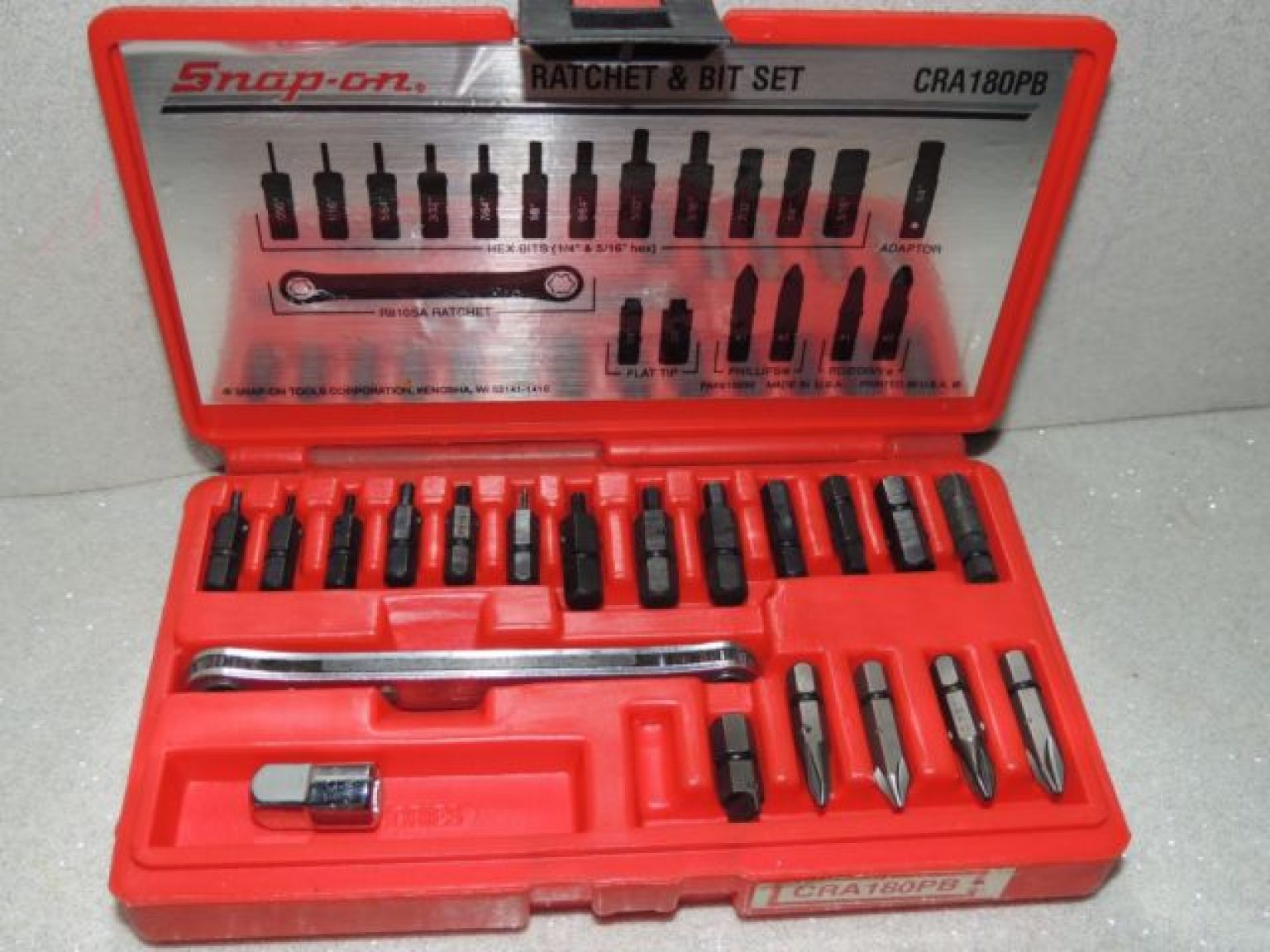 Snap-on CRA180PB Offset Driver Ratchet & Bit set in plastic case ...