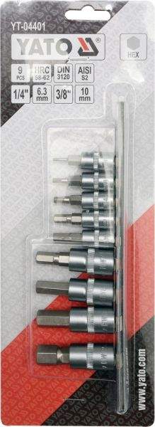 YATO YT-04401(9PC 2MM-12MM x 1/4" & 3/8"DR) SOCKET BIT SET - HEX - Toolz.ng