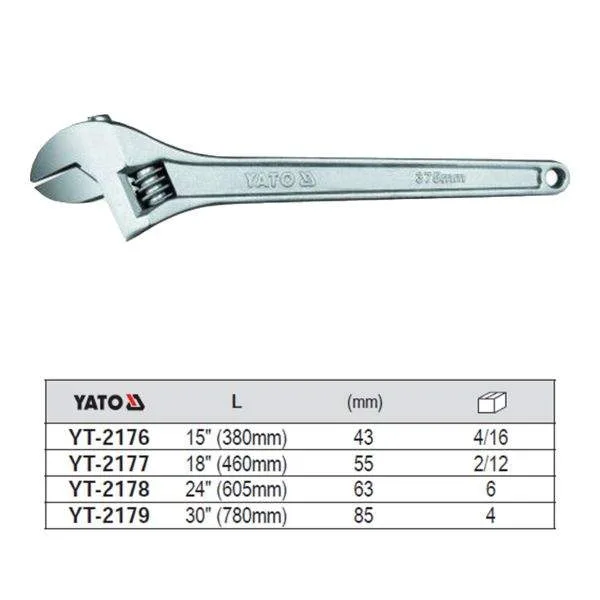 YATO YT-2177 460MM/18" HEAVY DUTY ADJUSTABLE WRENCH - WITH LASER SCALE ...